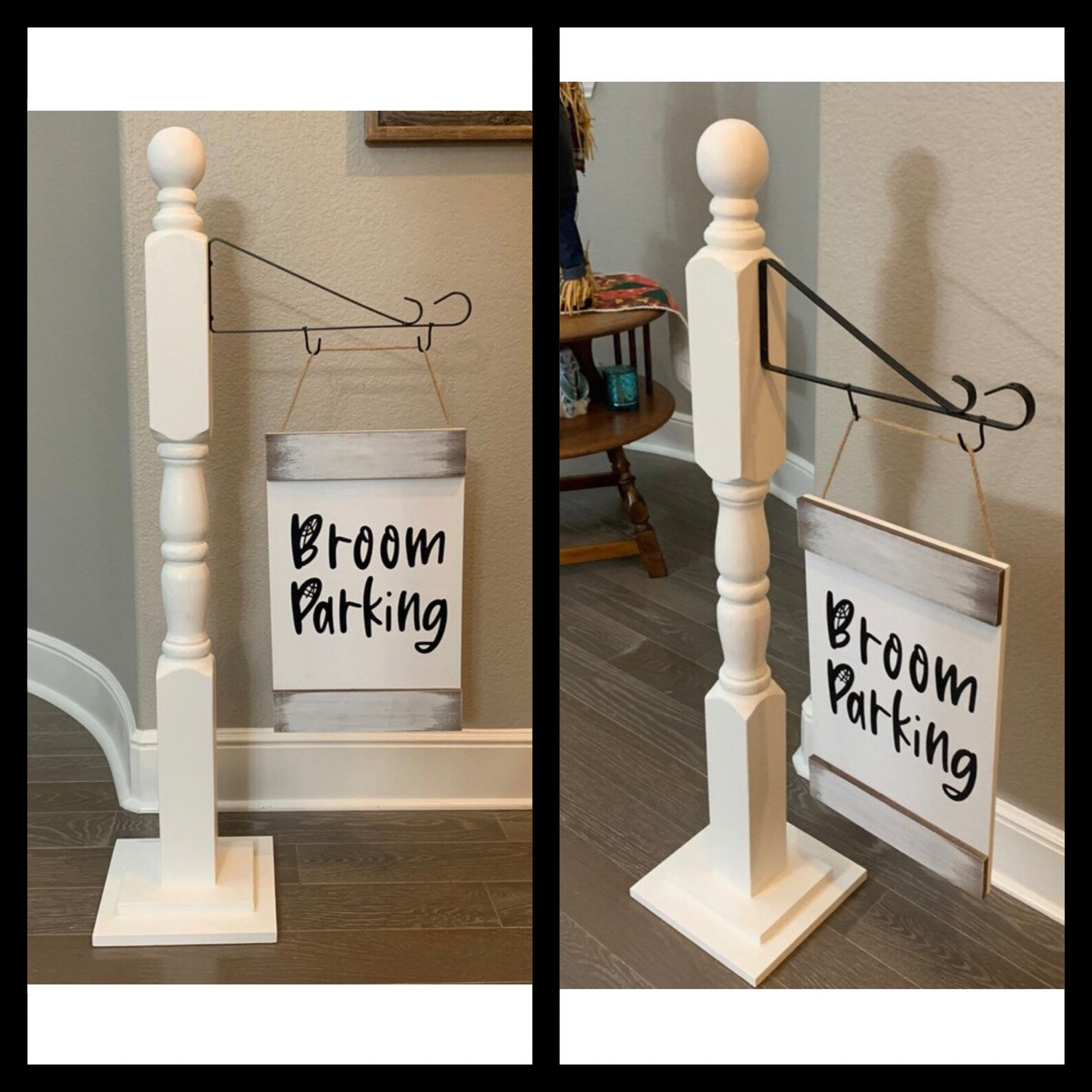 Halloween Post With Broom Parking Sign, Banister Post, Wood Sign Holder ...