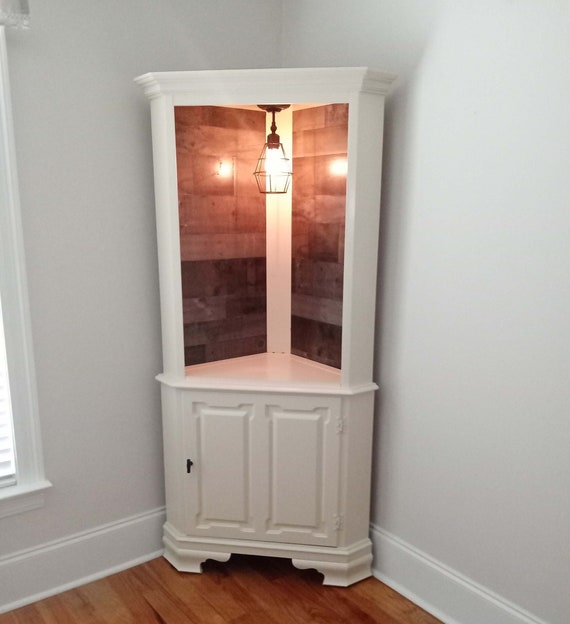 Vintage Tell City Corner Cabinet Antique White and Grey Corner Hutch Vintage Cabinet Etsy