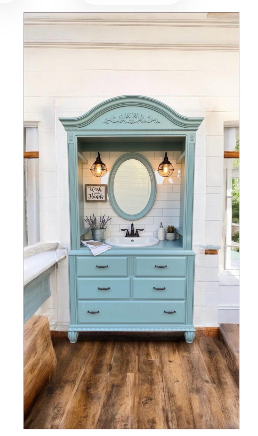 Bathroom Vanity Armoire, White Porcelain Sink, Oil Rubbed Bronze ...