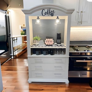 Antique White Coffee Hutch, Beverage Bar, Coffee Armoire With Drawers ...