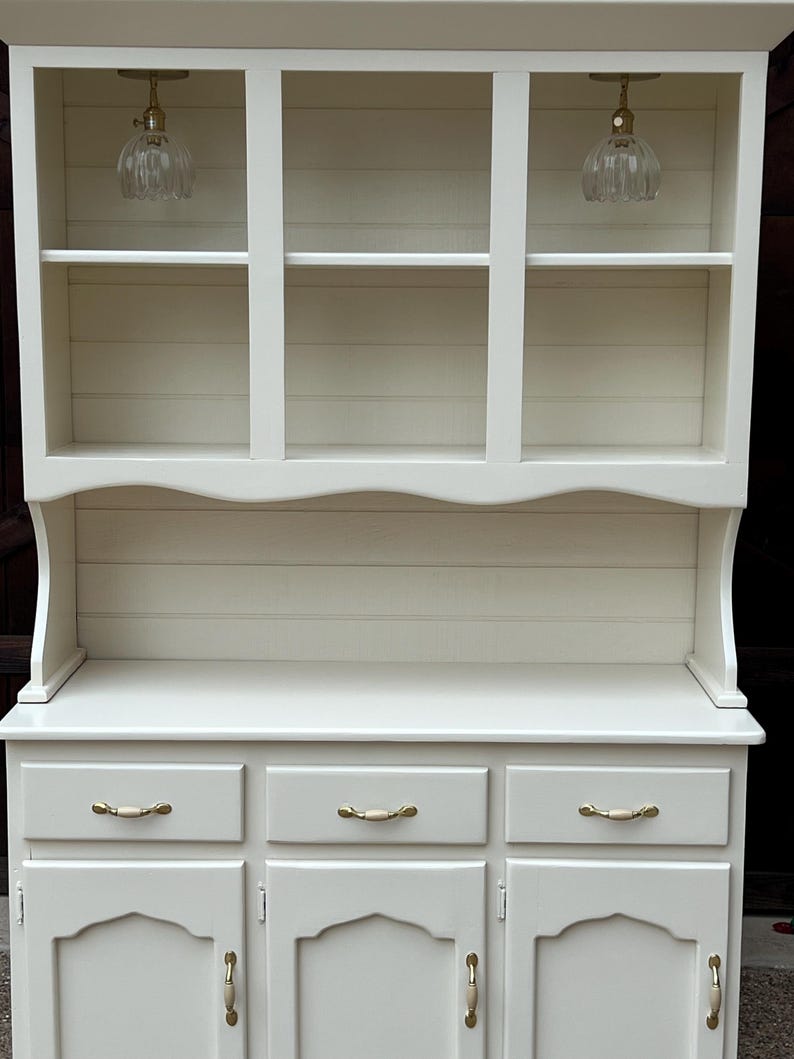 Vintage Hutch, Two Piece Hutch, Antique White With Dimming Lights ...