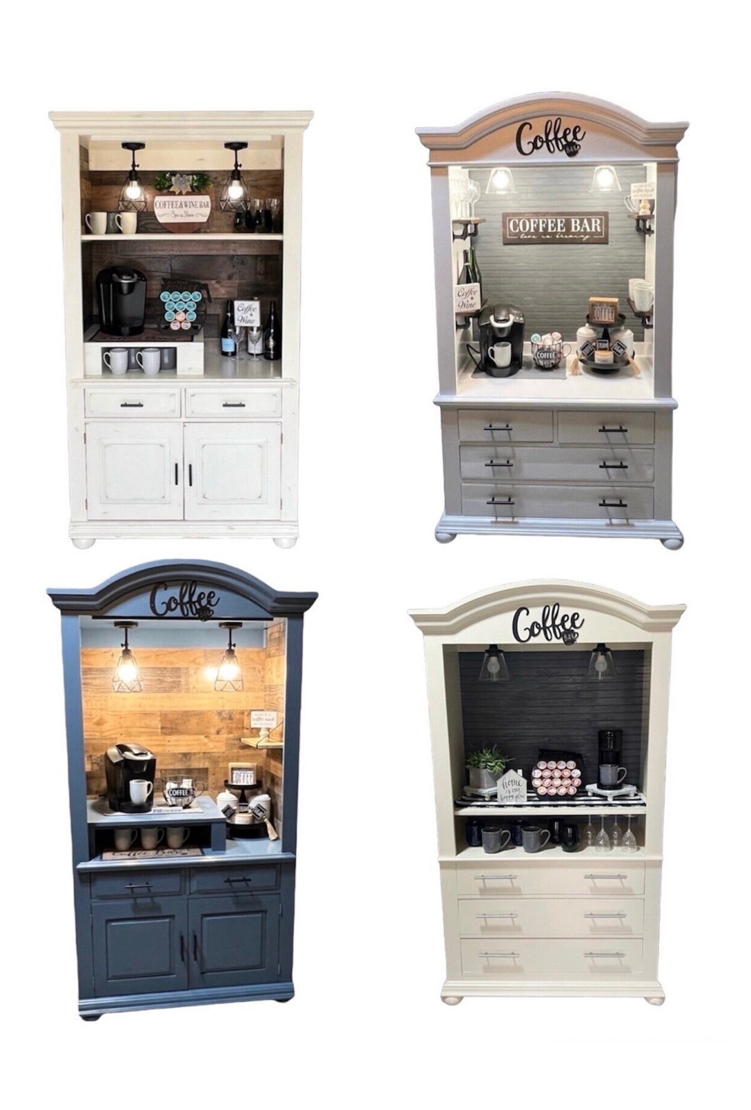 Antique White, Bright White, Smoky Blue Coffee Hutch, Beverage Bar ...