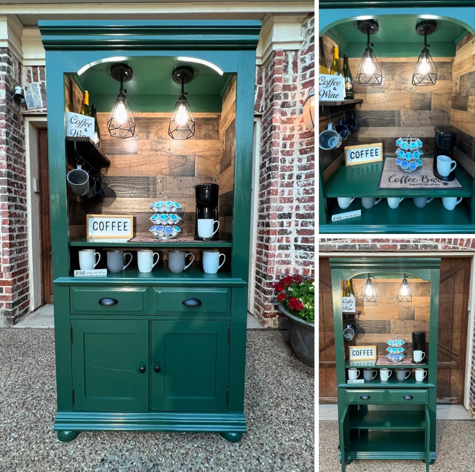 Hunter Green Coffee Bar, Beverage Cabinet, Broyhill Hutch, Coffee and ...