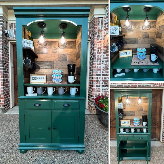 Hunter Green Coffee Bar Beverage Cabinet Broyhill Hutch Coffee and Wine Bar Solid Wood Etsy