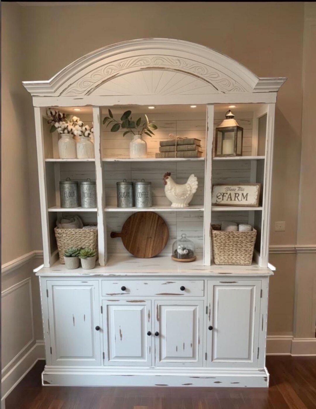 Vintage Hutch With Removable Glass Shelving, Two Piece Hutch, Painted ...