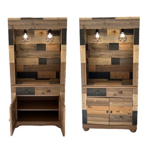 Barn Wood Cabin Hutch, Rustic Cabin Decor, Coffee and Wine Bar ...