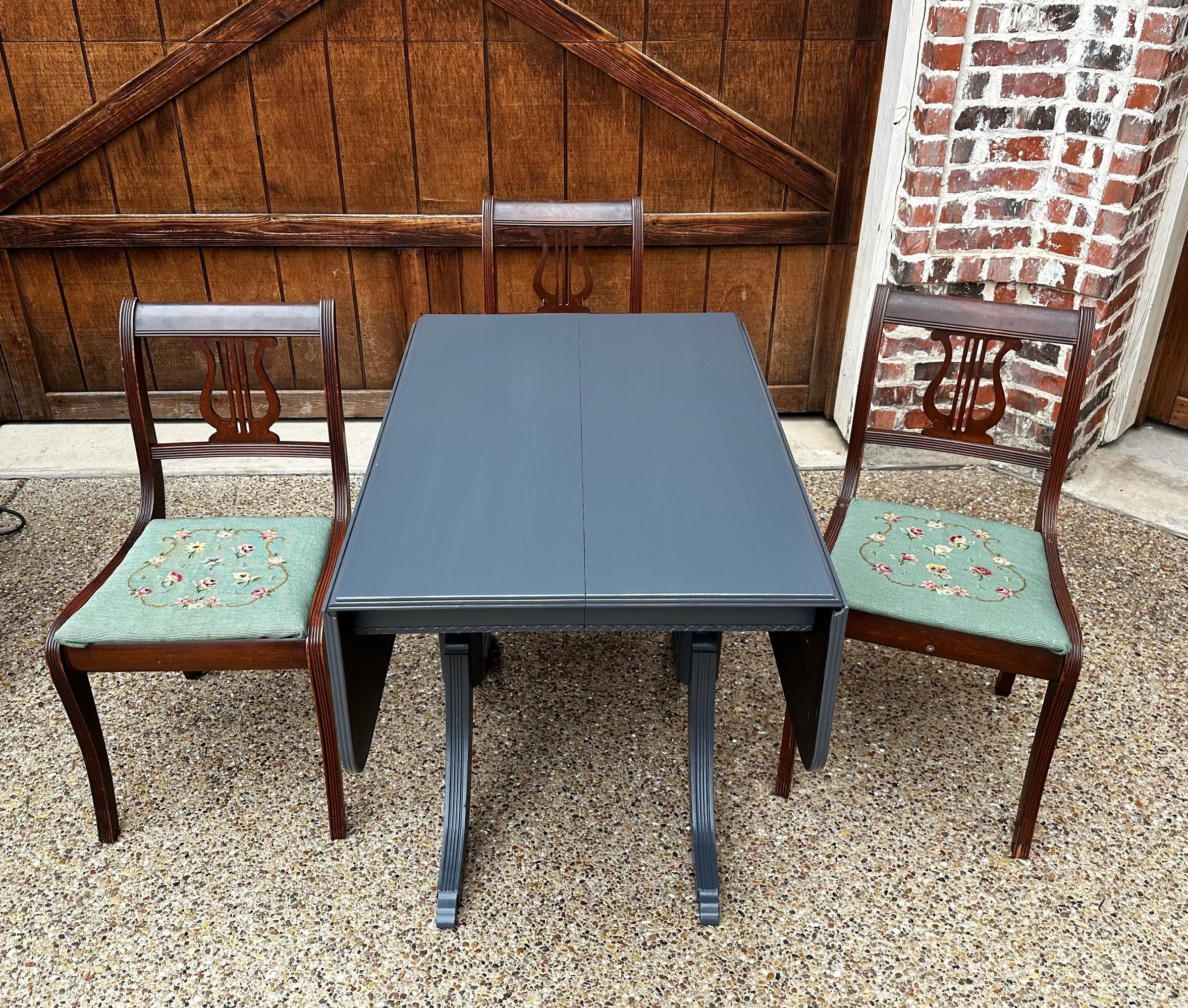 Duncan Phyfe Drop Leaf Table and Chair Set, Vintage Table, Sage Green ...