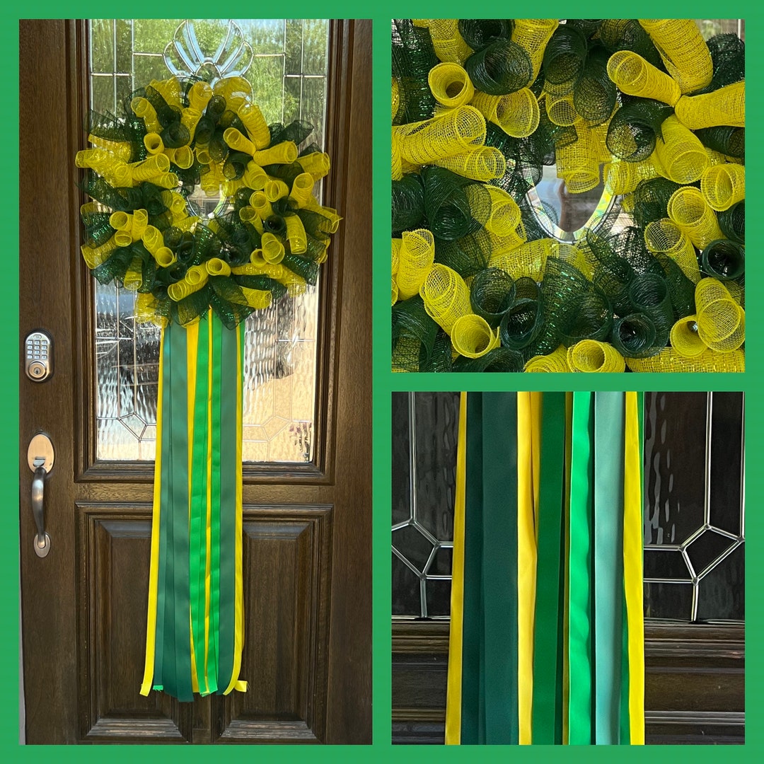 Baylor College Party Wreath, Emerald Green and Yellow Deco Mesh Wreath ...