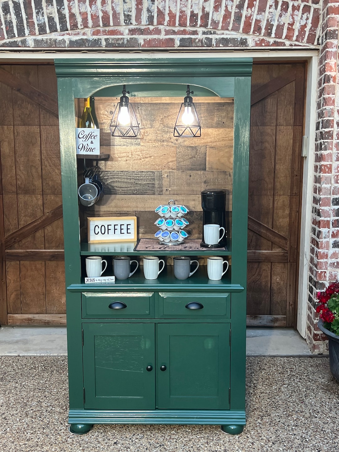 Hunter Green Coffee Bar, Beverage Cabinet, Broyhill Hutch, Coffee and ...