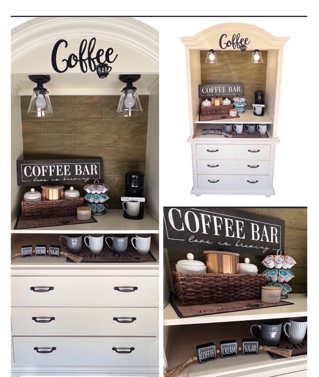 Antique White Coffee Hutch, Driftwood Shiplap, Oil Rubbed Bronze ...