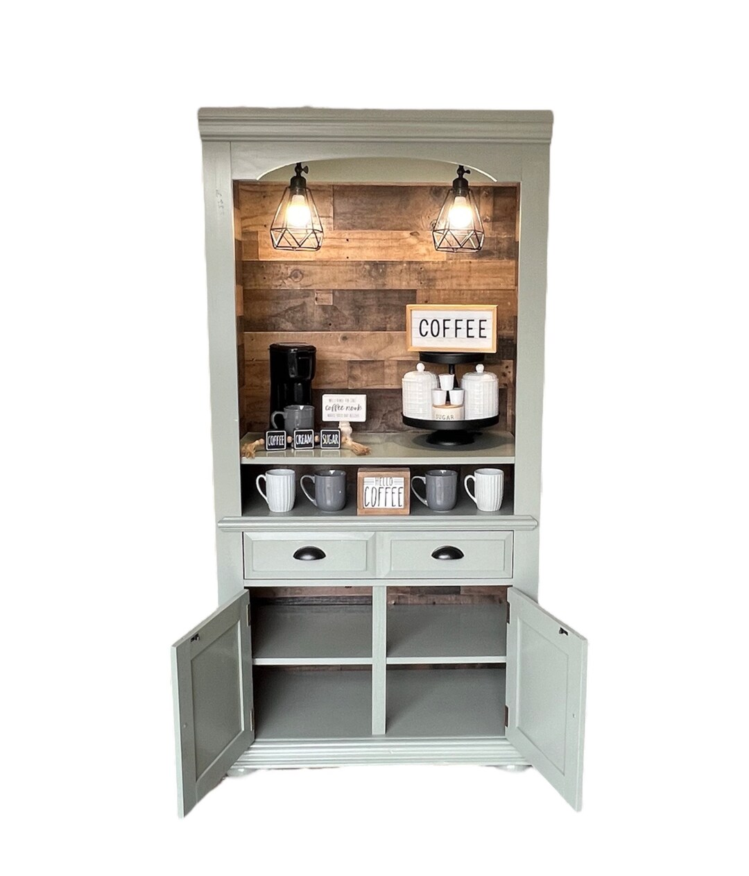 Sage Coffee Hutch, Vintage Hutch, Vintage Cabinet, Sage Coffee and Wine ...