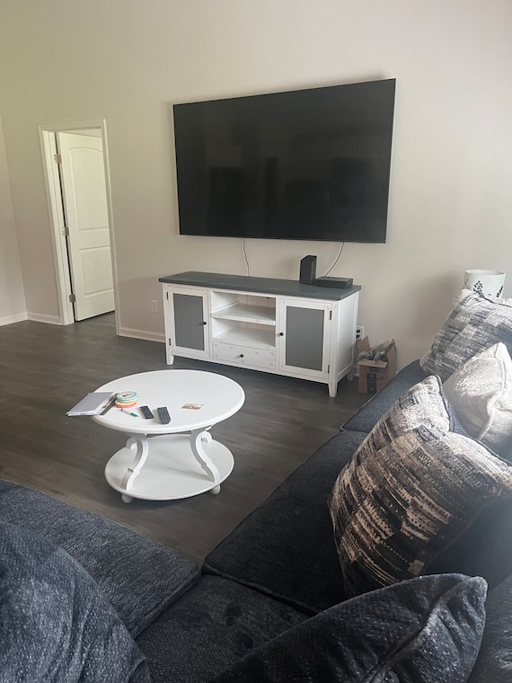 White and Gray Distressed Tv Stand Sideboard Entertainment Stand Farmhouse Decor Solid Wood Etsy