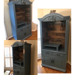 Coffee and Wine Bar, Farmhouse, Greyish-blue Cabinet, Coffee Armoire - Etsy