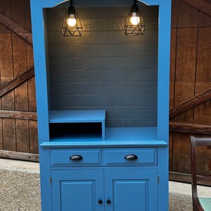 Blue and Grey Coffee Bar, Coffee Bar, Beverage Station, Blue Hutch ...
