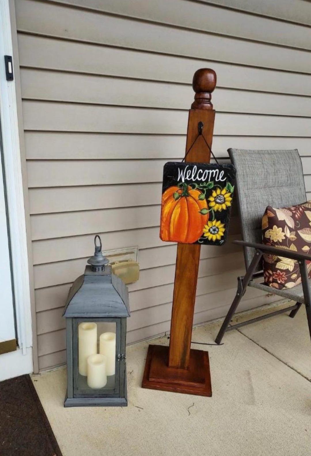 Oak Wood Banister Post, Front Porch Sign and Wreath Holder, Solid Wood ...