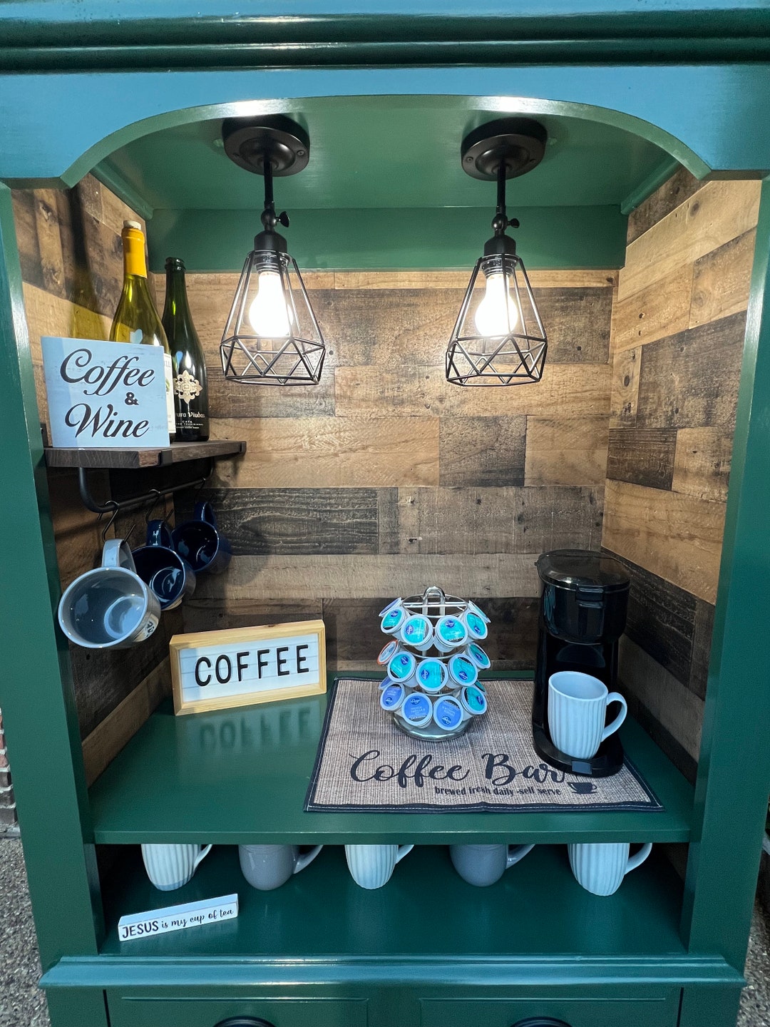 Hunter Green Coffee Bar, Beverage Cabinet, Broyhill Hutch, Coffee and ...