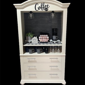 Antique White Coffee Hutch, Beverage Bar, Coffee Armoire With Drawers ...