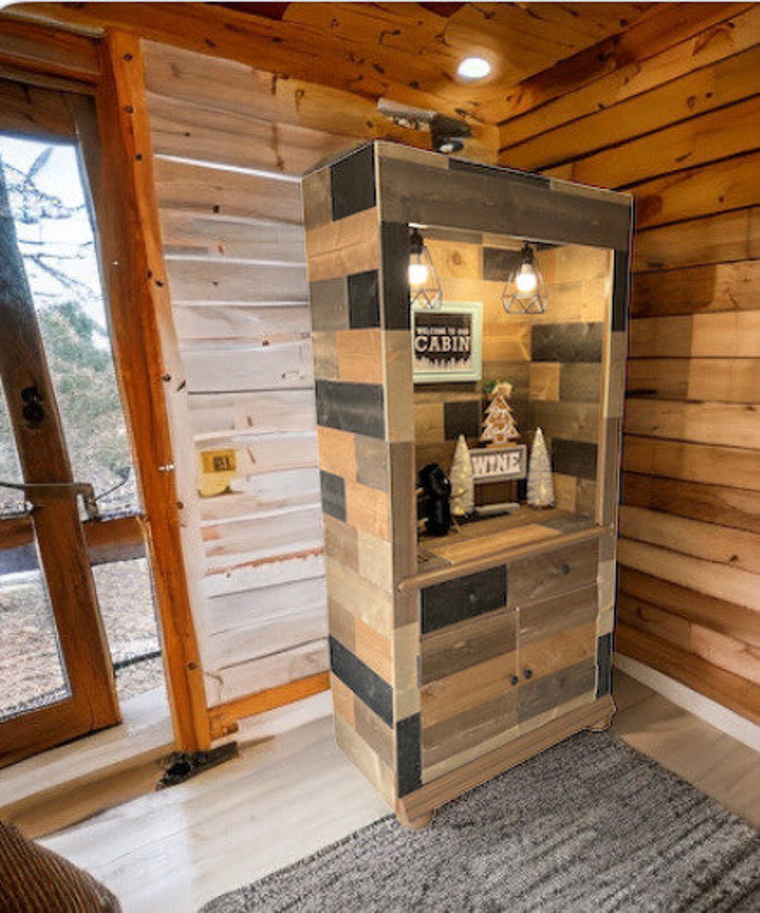 Barn Wood Cabin Hutch, Rustic Cabin Decor, Coffee and Wine Bar ...