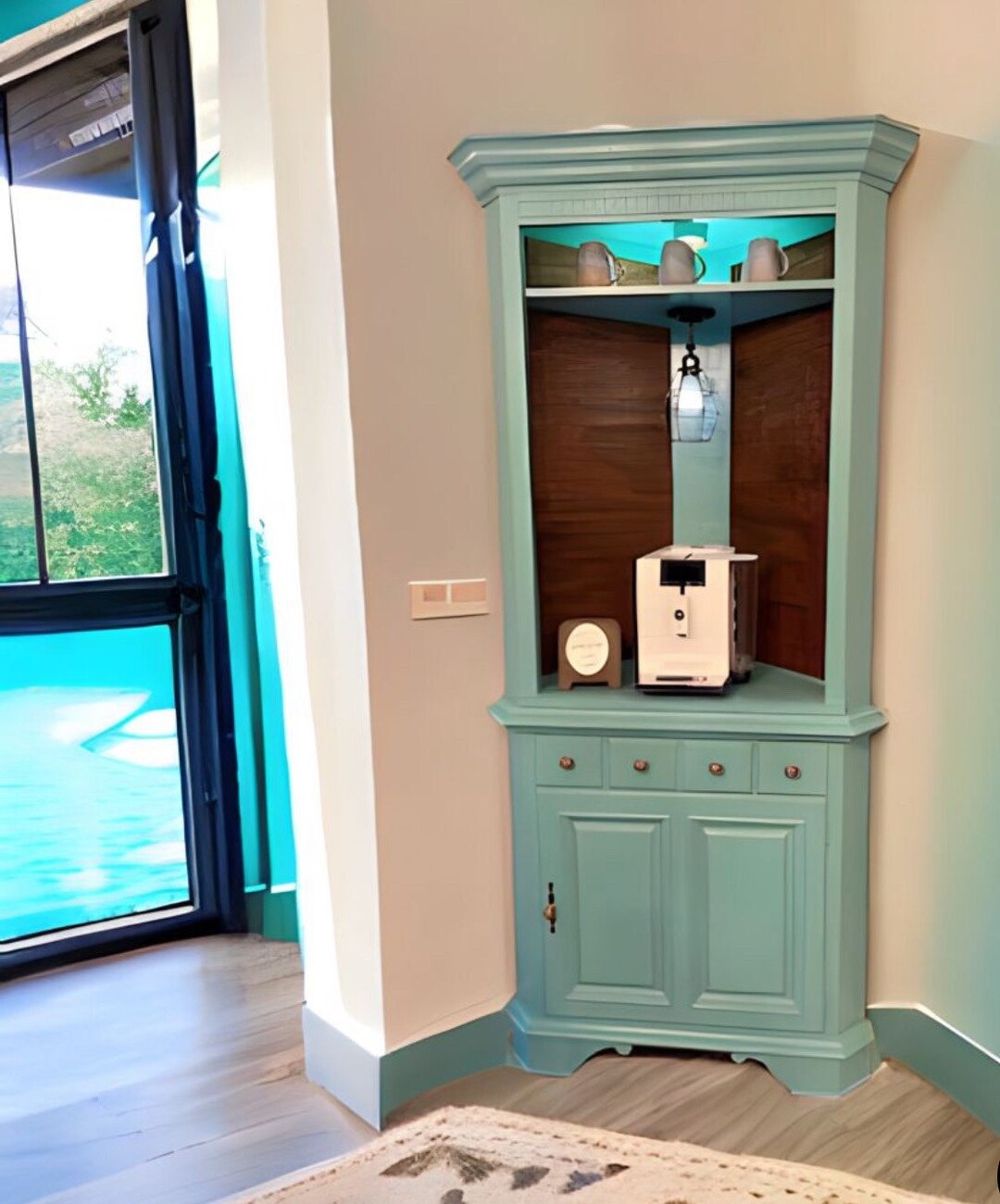 Beach House Decor, Reflecting Pool Corner Beverage Bar, Corner Hutch ...
