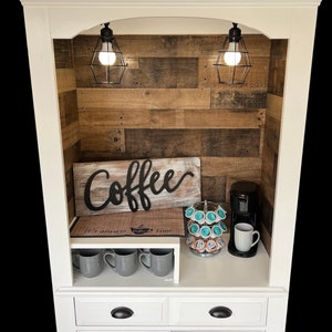 White Coffee Bar, Distressed Black Coffee Bar, Beverage Station, Custom ...