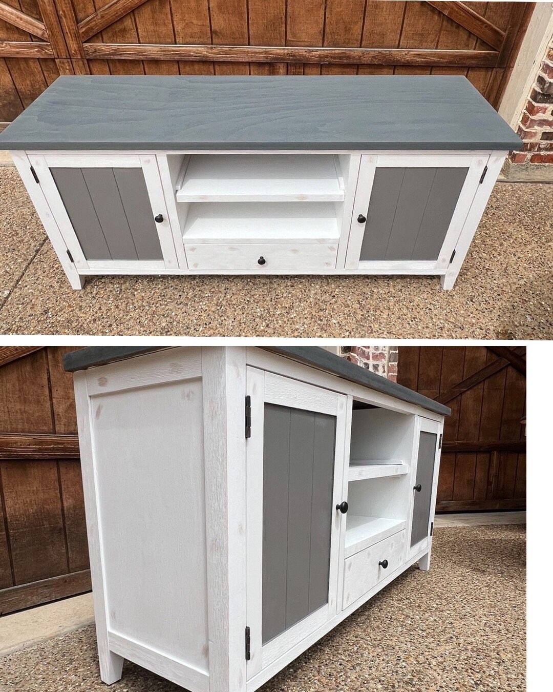 White and Gray Distressed Buffet Table, Sideboard, Entertainment Stand ...