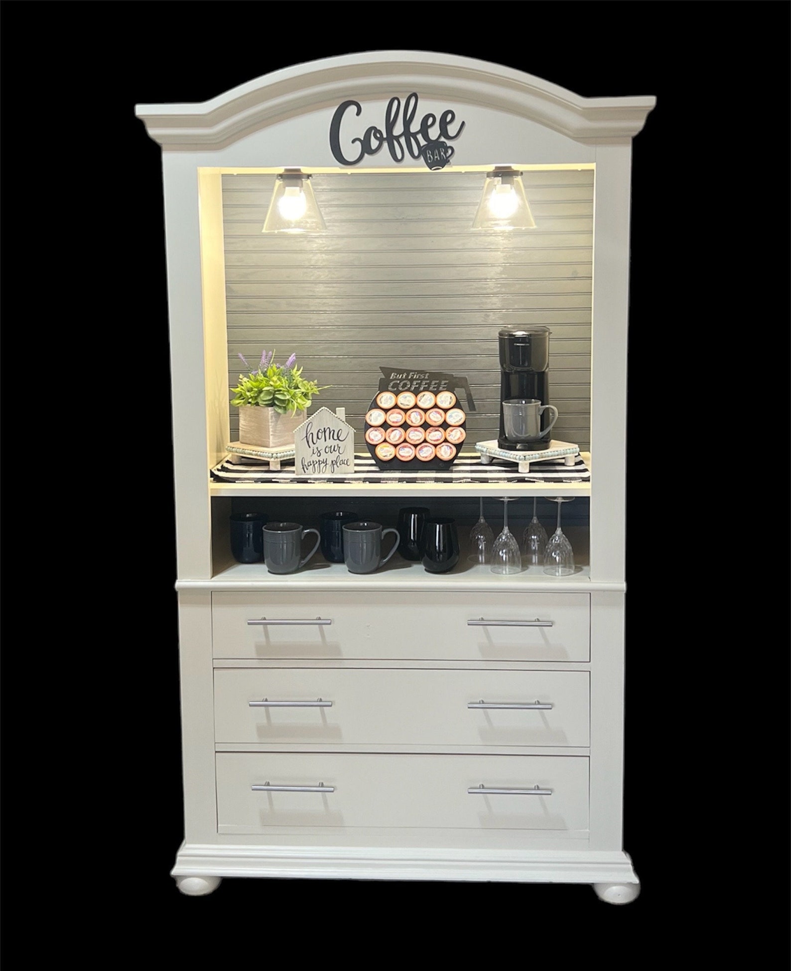 Antique White Coffee Hutch, Beverage Bar, Coffee Armoire With Drawers ...