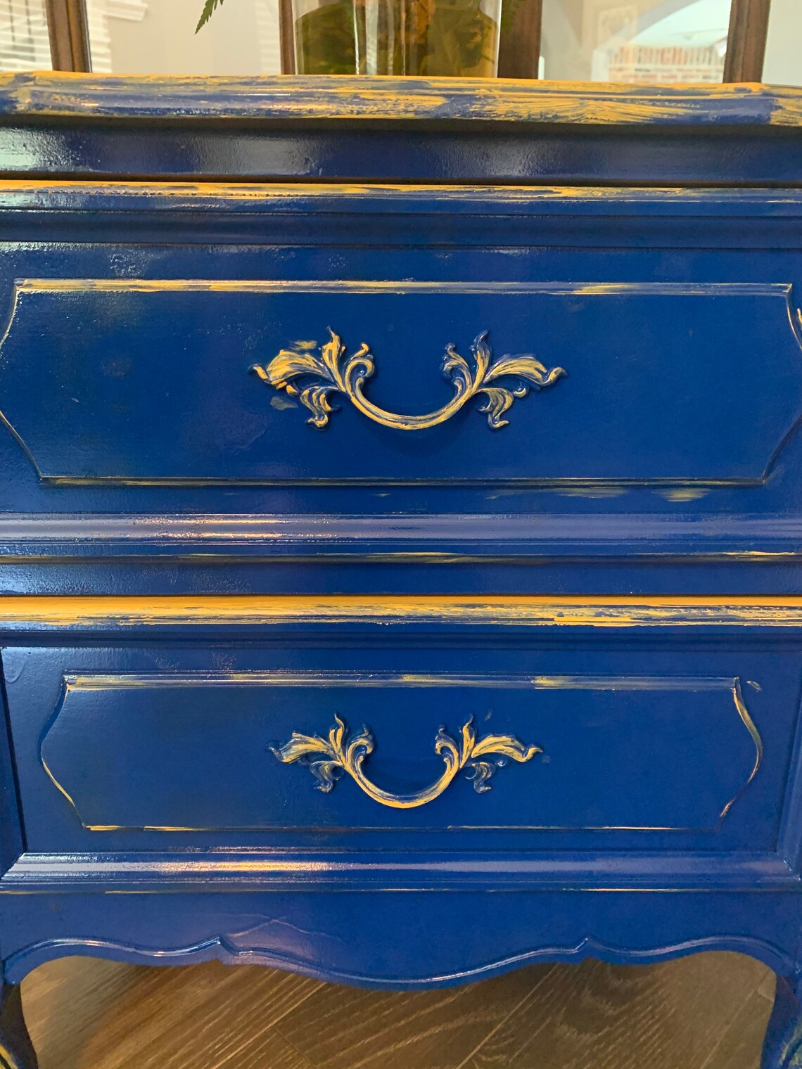 Vintage Blue and Gold Side Table | Etsy