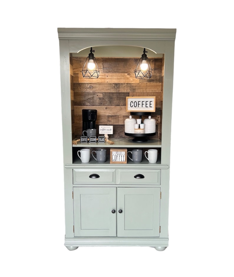 Sage Coffee Hutch, Vintage Hutch, Vintage Cabinet, Sage Coffee and Wine ...