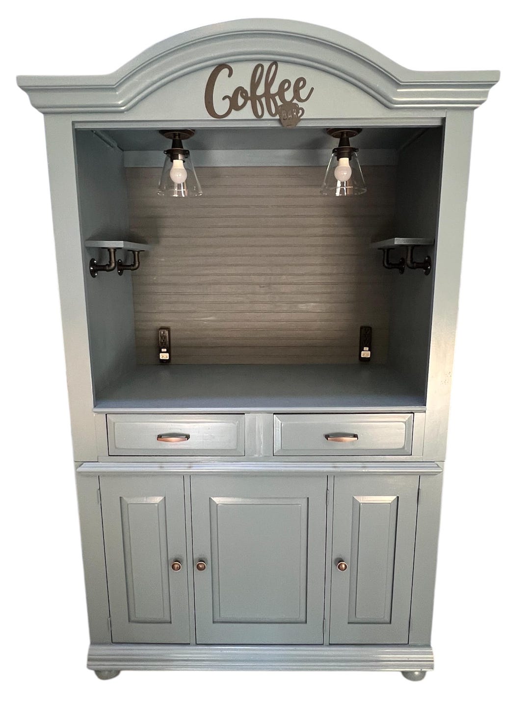 50-inch Coffee Armoire, Smoky Blue Hutch, Coffee and Wine Bar ...
