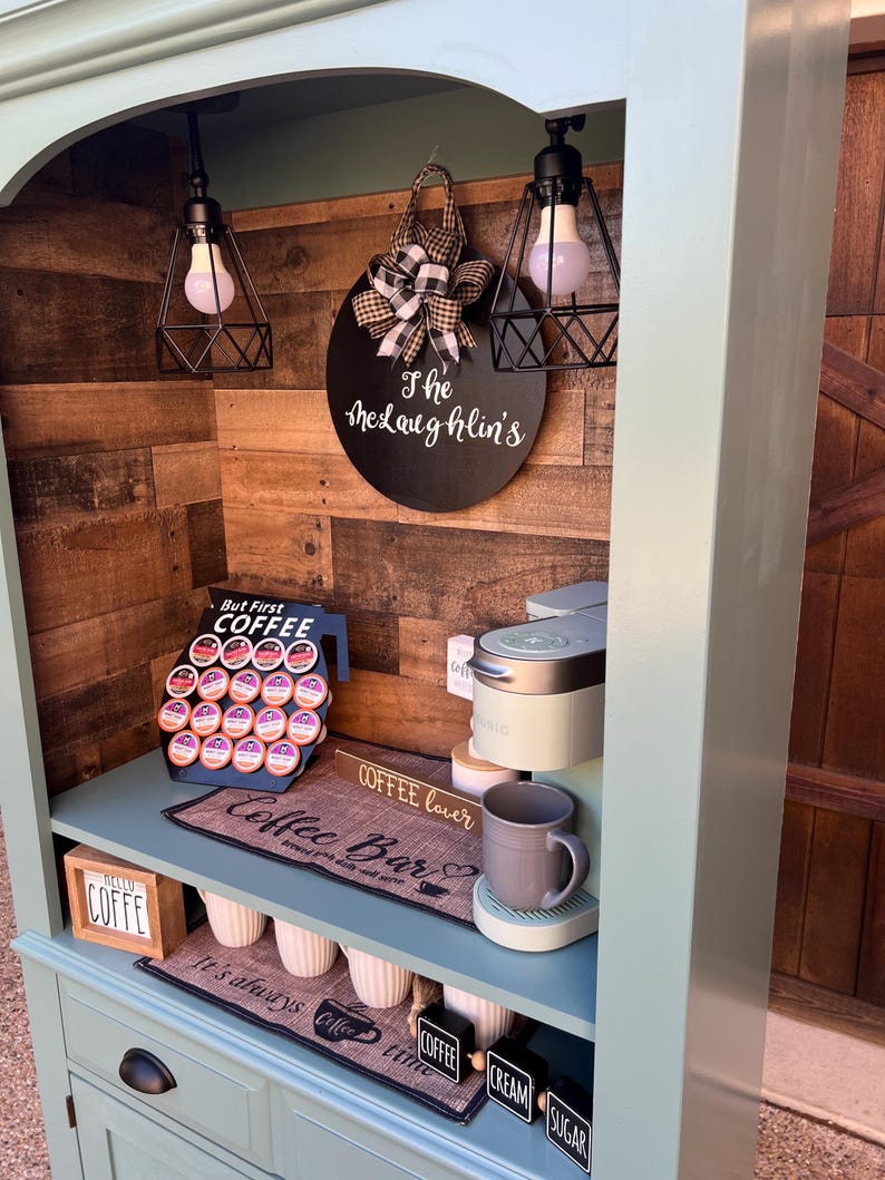 Free Custom Name Sign, Blue-green Broyhill Coffee Hutch, Coffee Bar ...