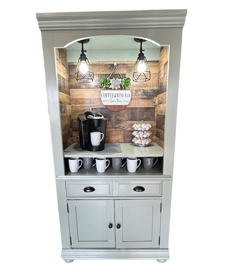 Sage Coffee Hutch, Vintage Hutch, Vintage Cabinet, Sage Coffee and Wine ...