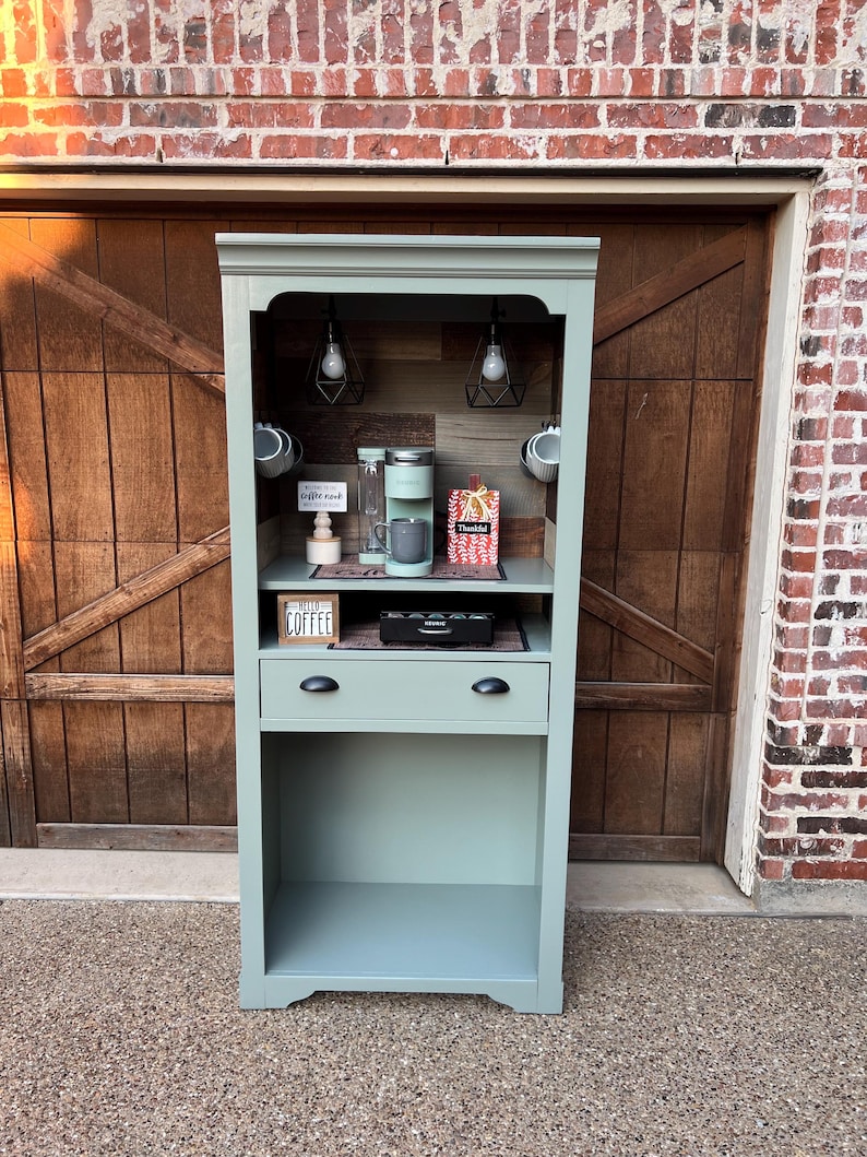 Evergreen Fog Broyhill Coffee Hutch, Fridge Space Lower Cabinet, Barn ...