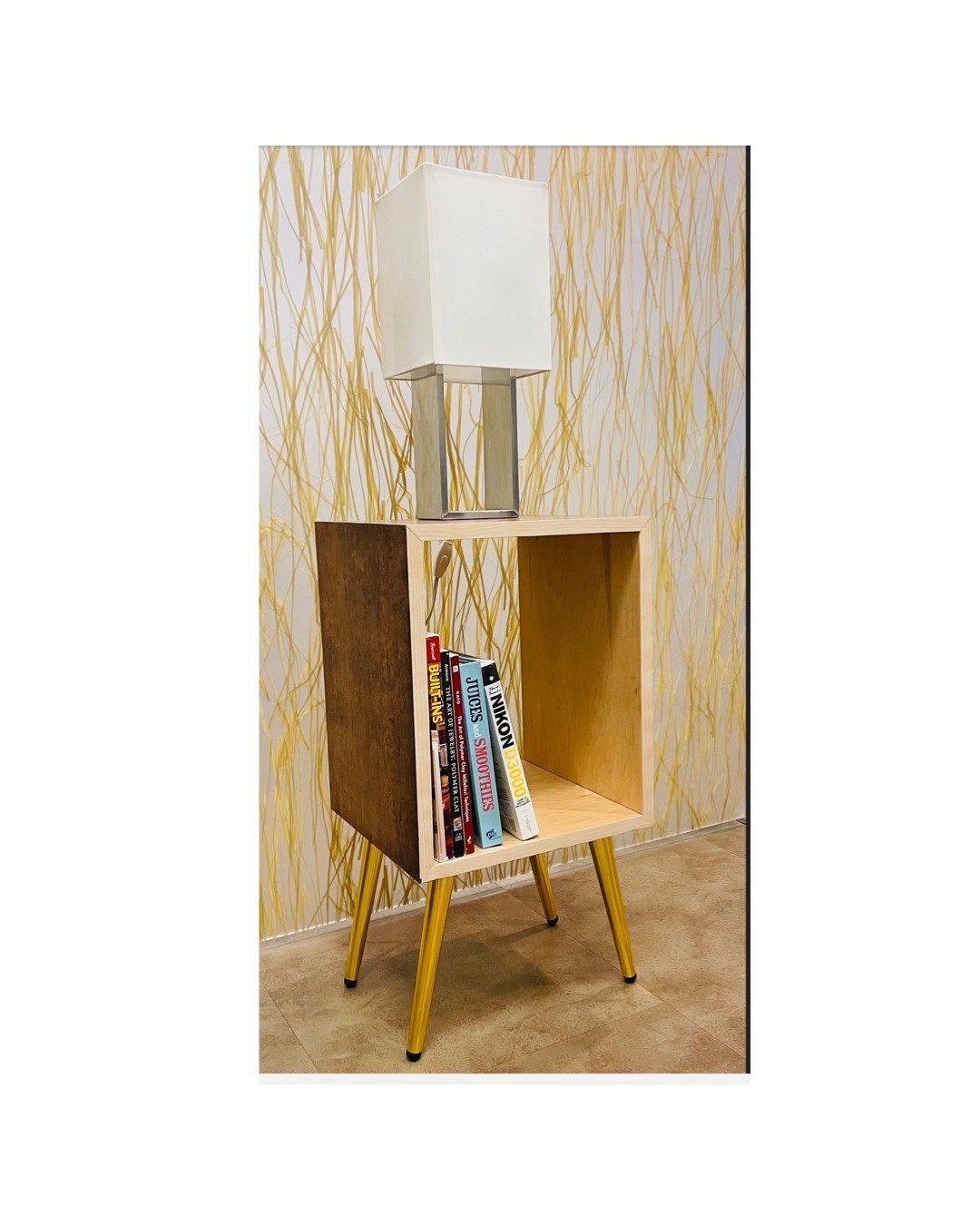 Set of 2 Side Tables, Walnut and Maple Wood, Two-toned End Tables ...