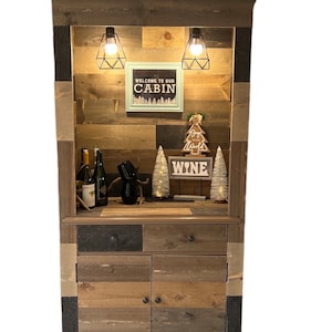 Barn Wood Cabin Hutch, Rustic Cabin Decor, Coffee and Wine Bar ...