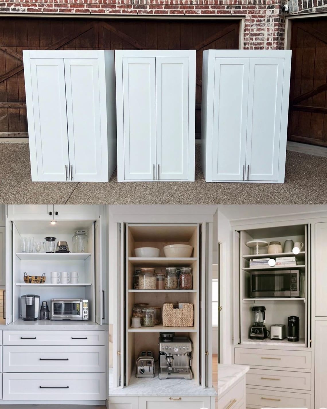 Three Unit Kitchen Cabinet With Shelves and Pocket Sliding Doors and ...
