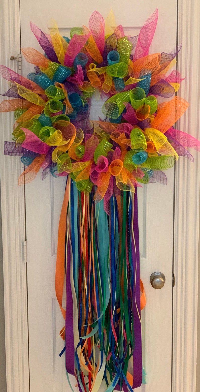 Fiesta wreath celebration wreath multicolored wreath party | Etsy
