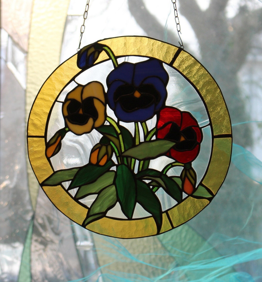 Stained Glass Pansy, Suncatcher, Window Decoration, Window Stained ...