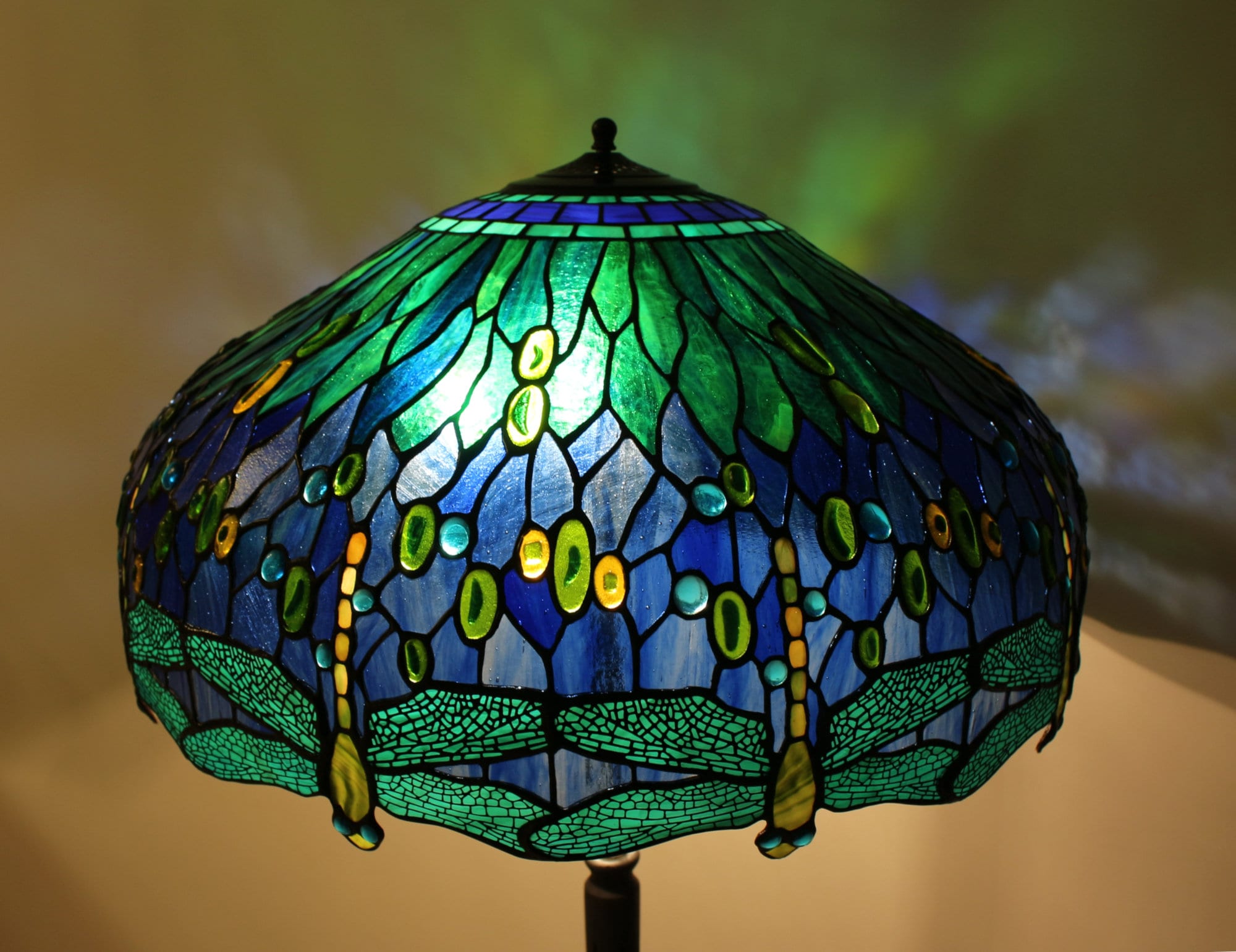 Tiffany Standing Lamp, Dragonfly, Stained Glass Lamp, Blue and Green ...