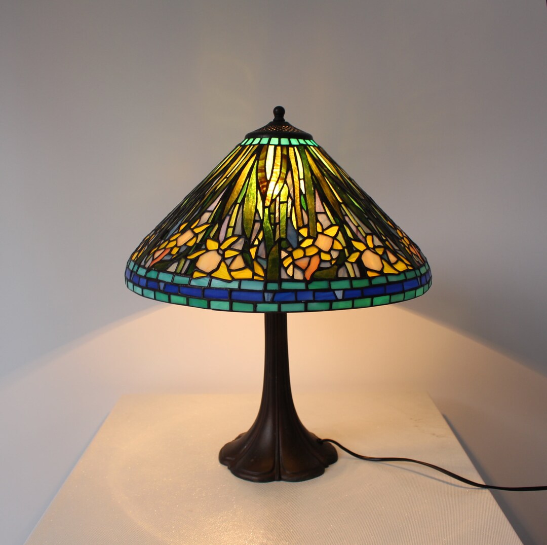 Tiffany Table Lamp Daffodil, Jonquil Stained Glass, Bedside Lamp ...