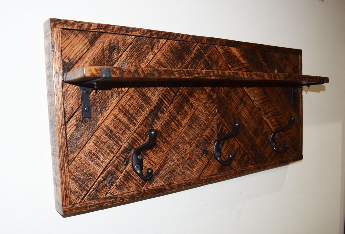 Rustic Reclaimed Wood Coat Hook Wall Coat Hook and Shelf - Etsy