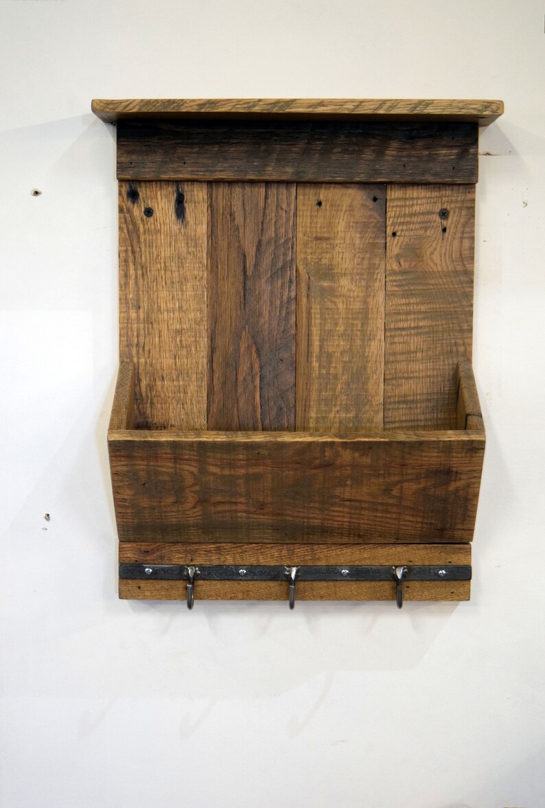 Rustic Reclaimed Wood Mail Organizer and Key Hook, Entryway Organizer ...