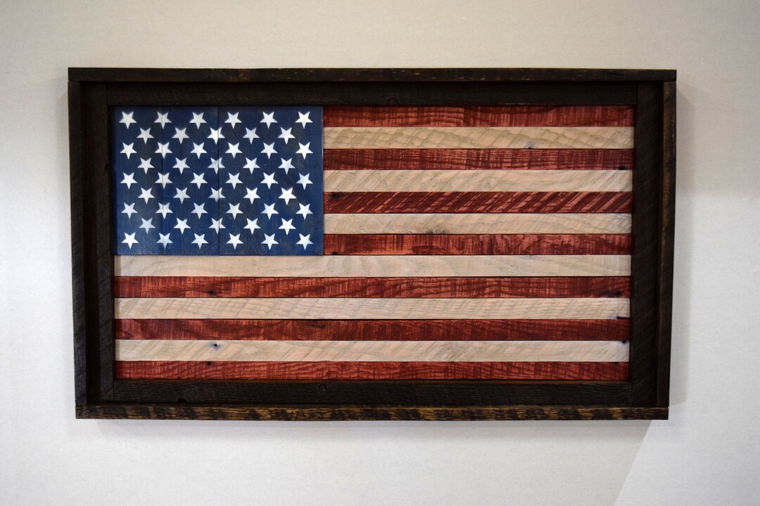 Wood American Flag, Rustic Wood Framed American Flag, Military Gift ...