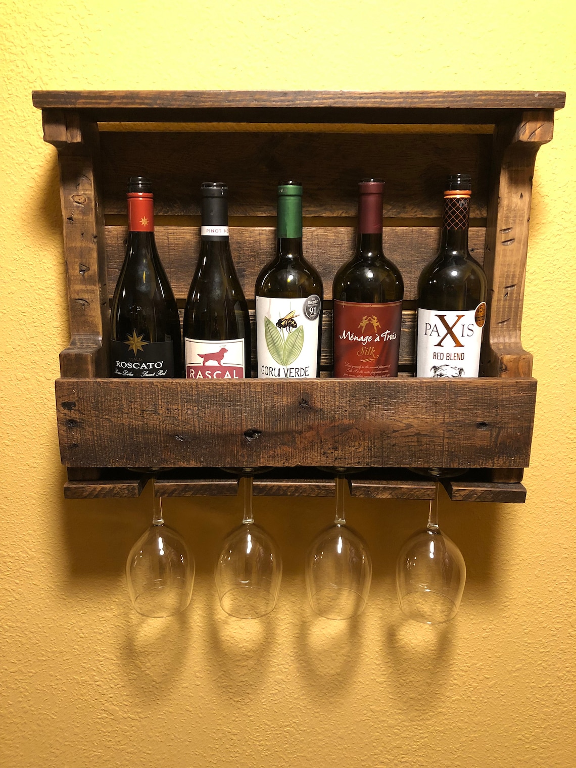 Rustic Reclaimed Wood Wine Rack and Wine Glass Holder | Etsy