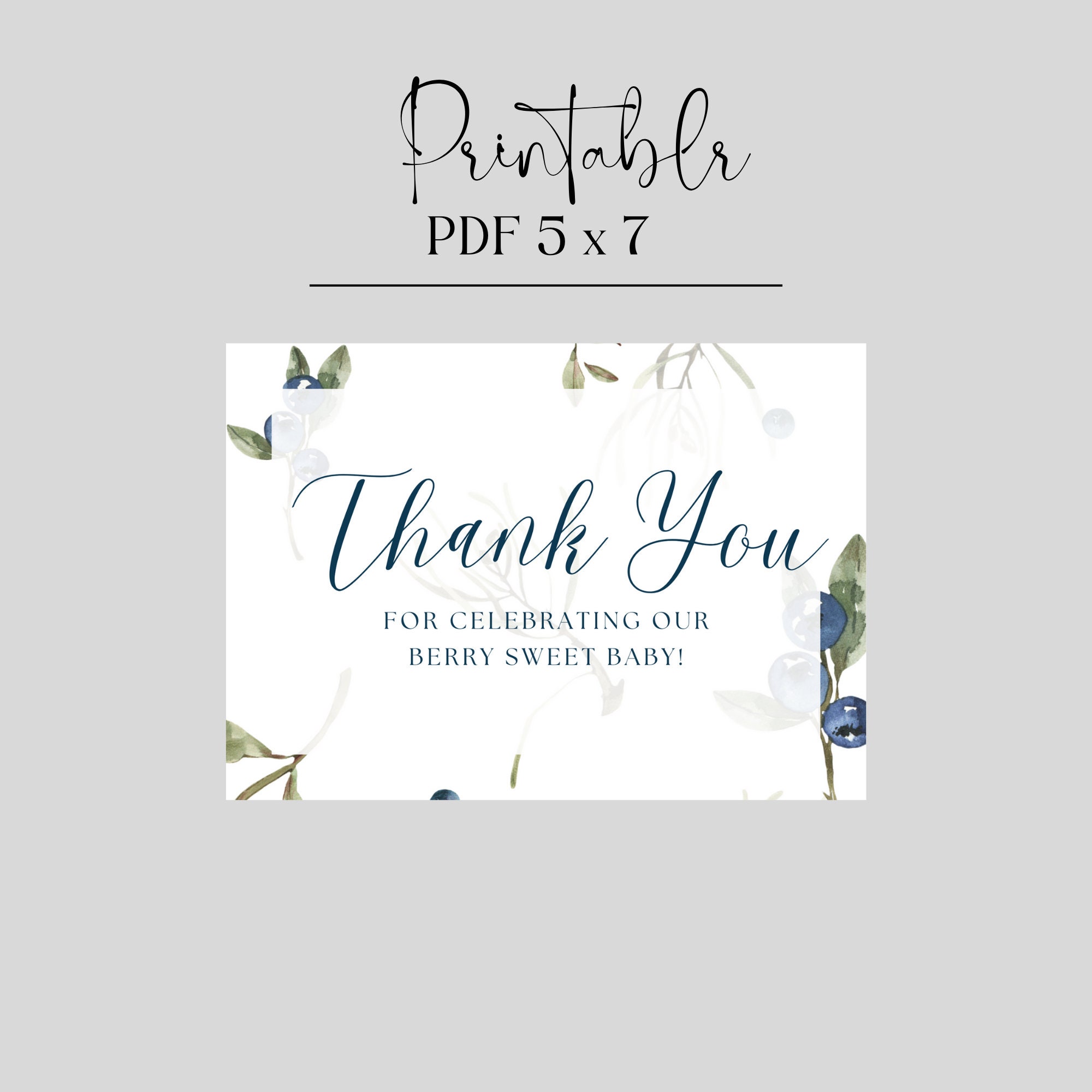 Blueberry Baby Shower Thank You Card, Printable Digital Download Berry ...
