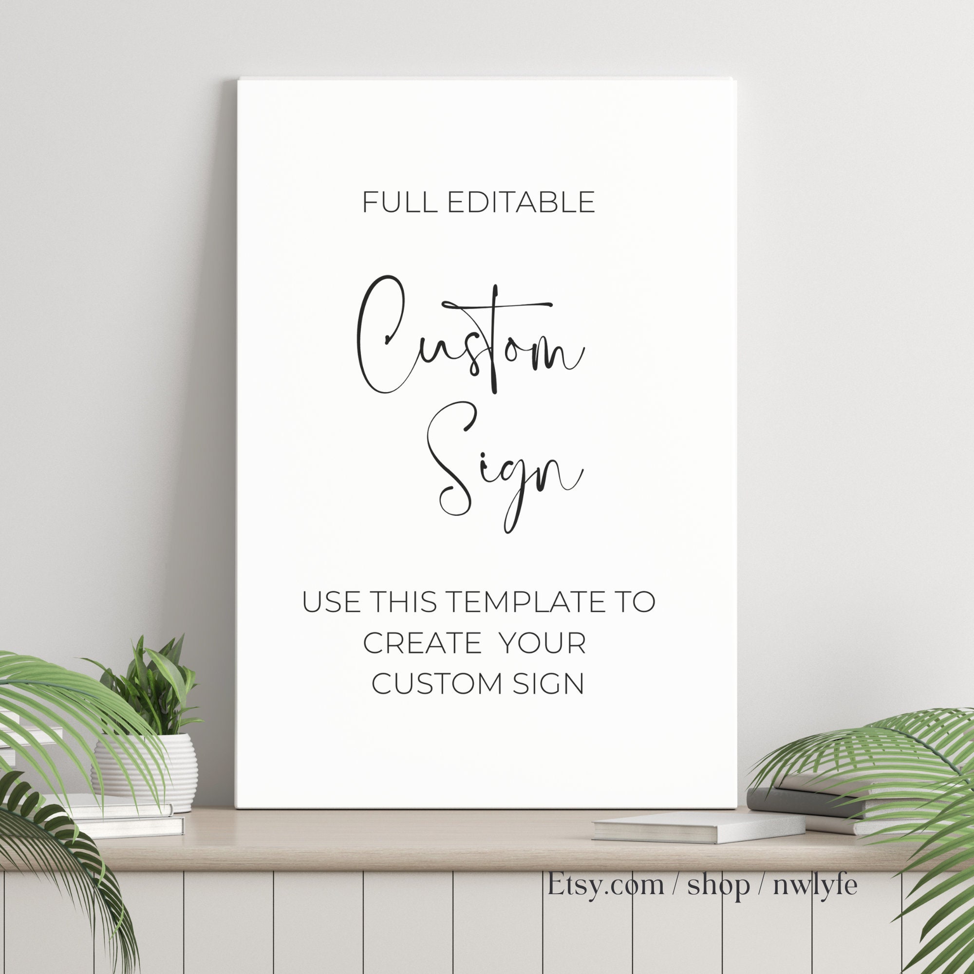 EDITABLE Custom Sign Template, Black and White Calligraphy, Baby Shower ...