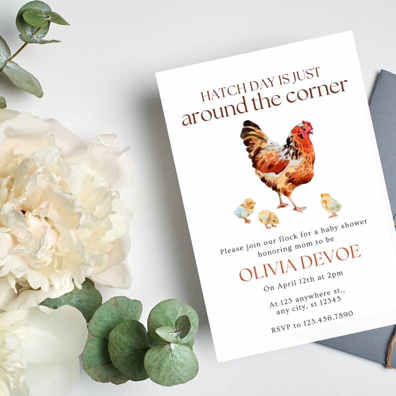 Chicken Invite, Editable Template, Chicken and Chicks, Ranch Stationary ...