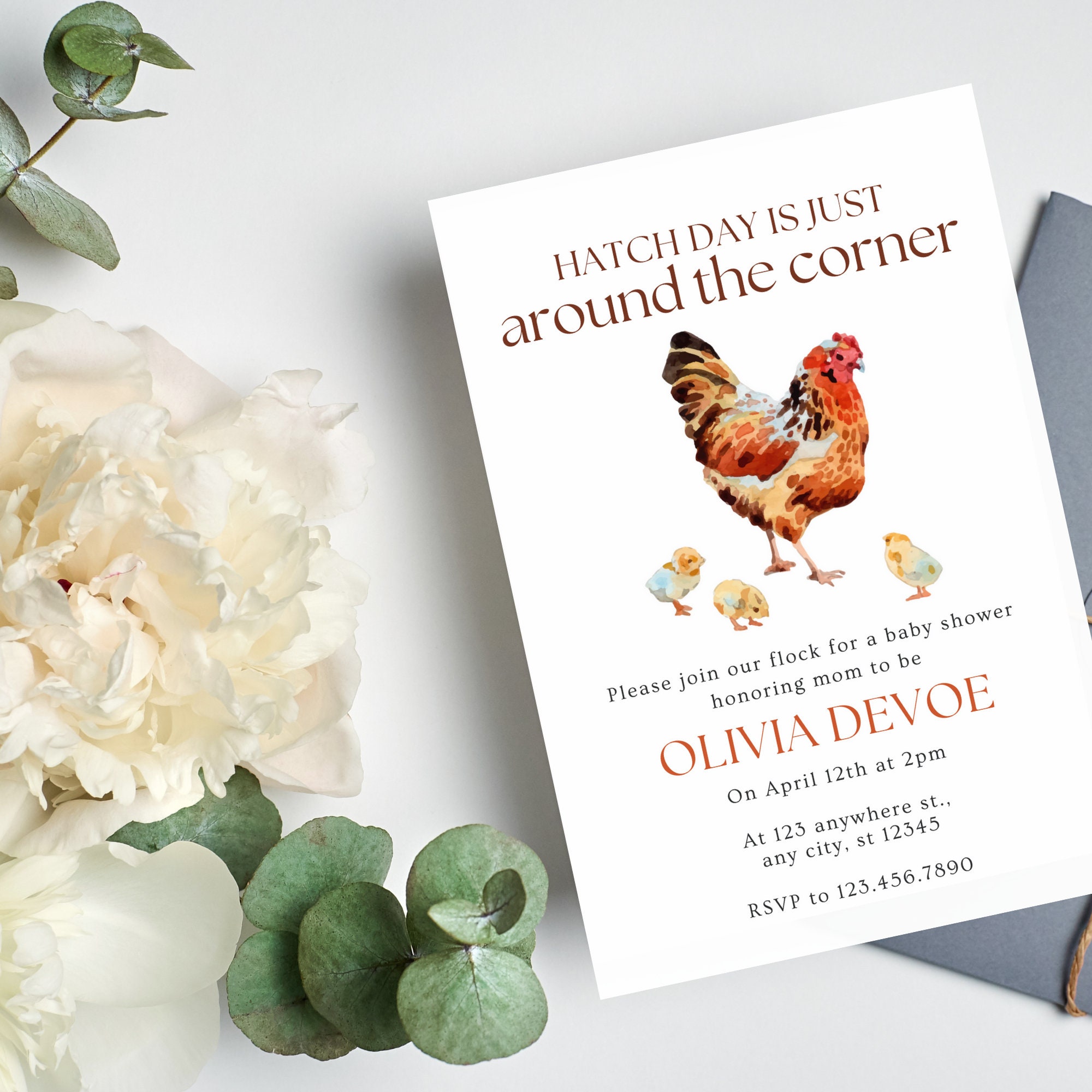 Chicken Invite, Editable Template, Chicken and Chicks, Ranch Stationary ...