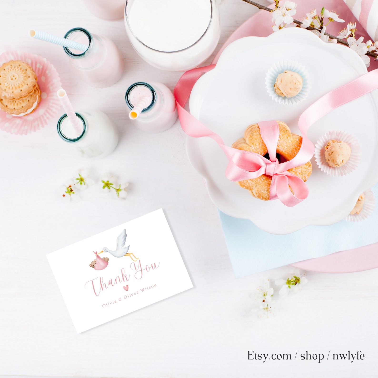 Pink Stork Baby Shower Bundle: Editable Templates (canva) - Etsy