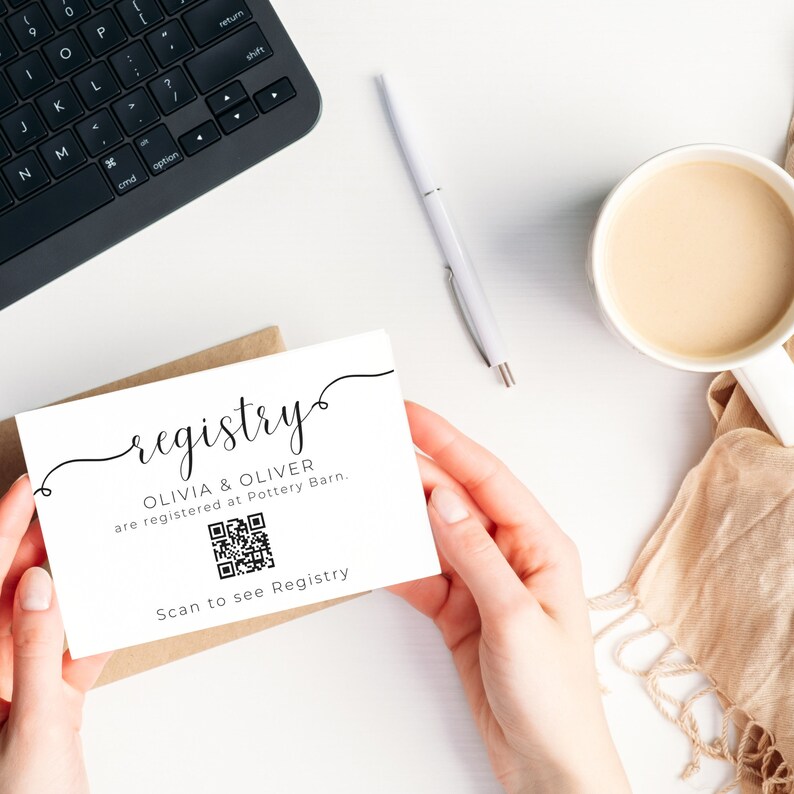 Editable QR Code Registry Card: Modern Black Calligraphy (digital ...