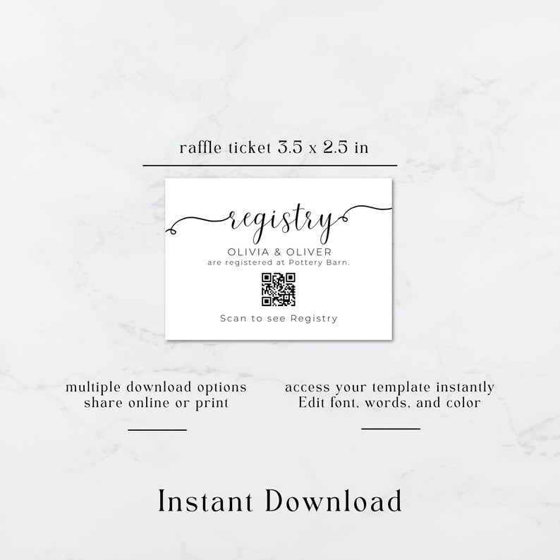 Editable QR Code Registry Card: Modern Black Calligraphy (digital ...